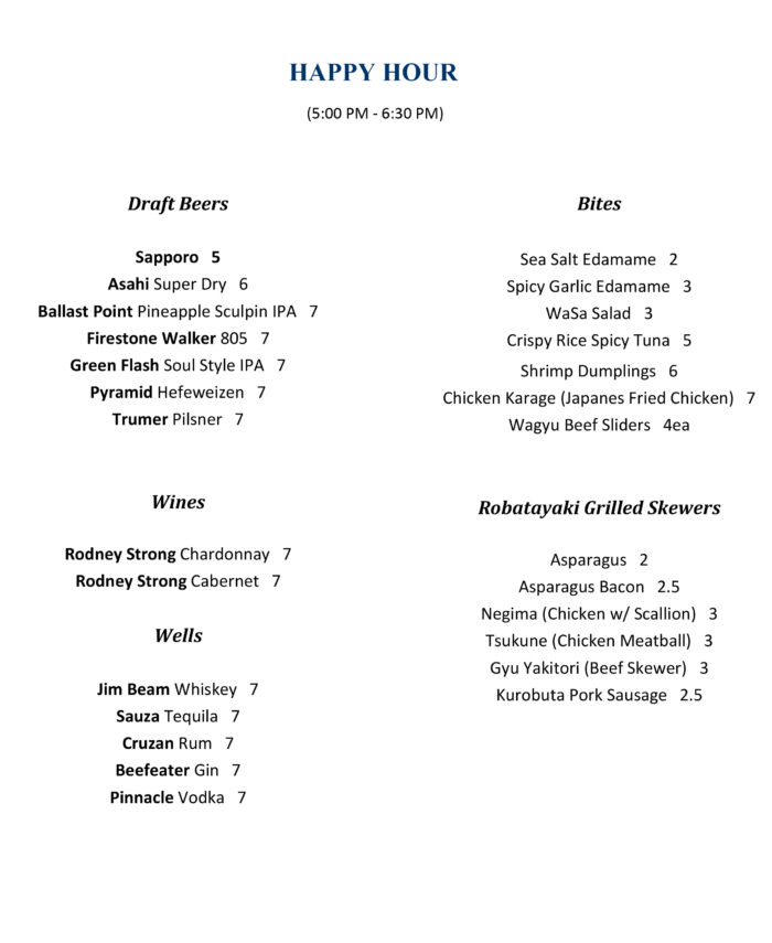 Our Menu - WASA Sushi & Teppan